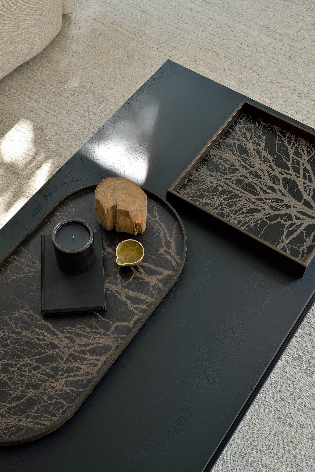 Black Tree Wooden Tray Oblong - Hansen Interiors